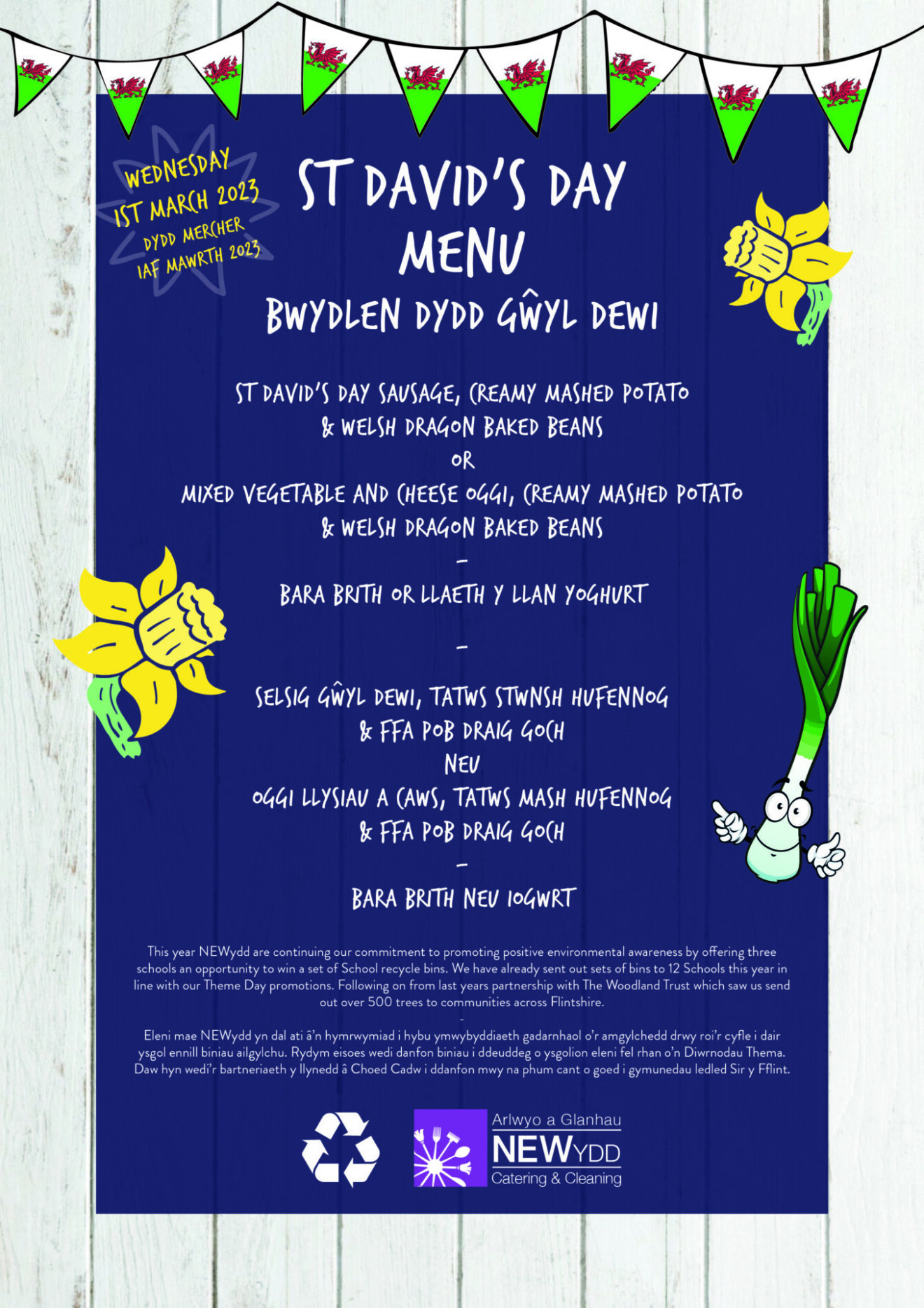 News: St Davids Day Meal Menu - Ysgol Brynffordd, Treffynnon
